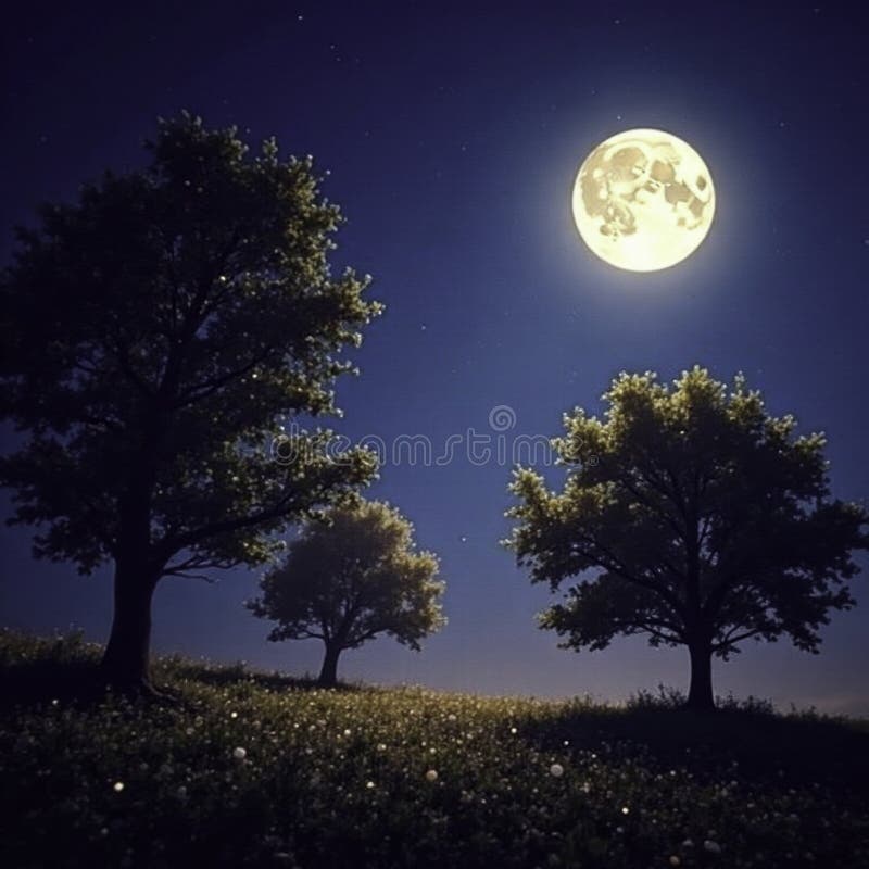Trees Swaying in the Wind Under the Light of a Full Moon, Wind ...