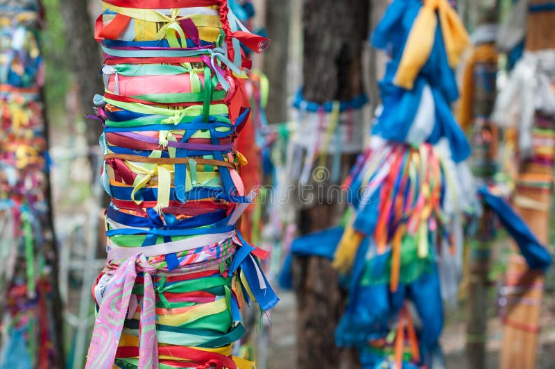 Trees Tied with Colored Ribbons Stock Photo - Image of trees, buddhism ...