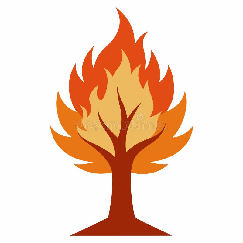 Trees, Trees on Fire Isolated Fire Tree on a White Background, Vector ...