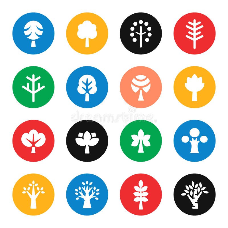 Trees Vector Icon Set. Collection of Tree Designs in Trendy Modern ...