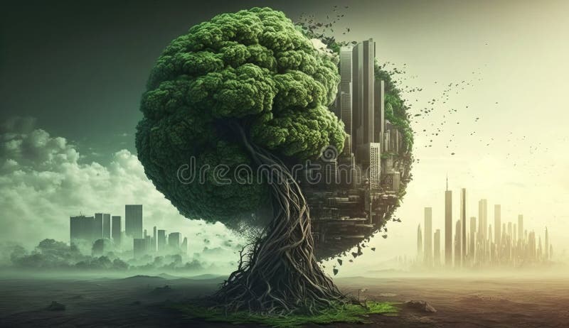 Trees Vs Pollution: a Battle for a Cleaner Future Stock Illustration ...