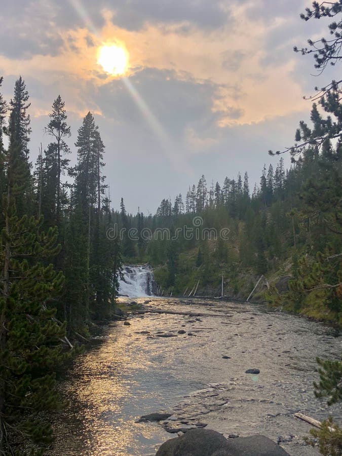 West Water Fall with Beautiful Sun Stock Image - Image of tree, fall ...