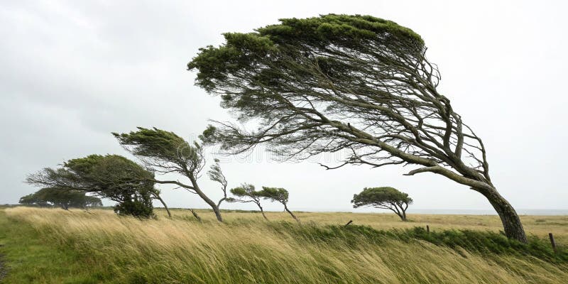 Trees and Wind. Trees in the Field Under Strong Wind Stock Illustration ...