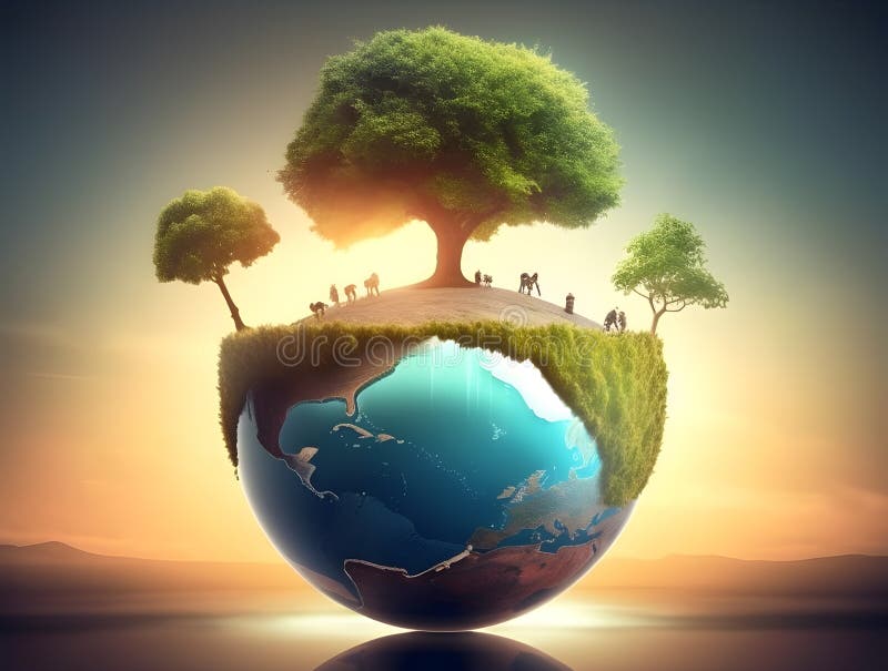 Trees on the World. Concept of Environment Day, Nature Day, Earth Day ...