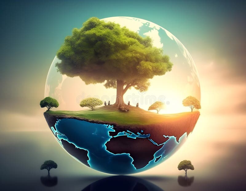 Trees on the World. Concept of Environment Day, Nature Day, Earth Day ...