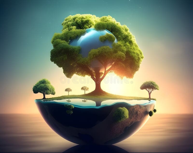 Trees on the World. Concept of Environment Day, Nature Day, Earth Day ...