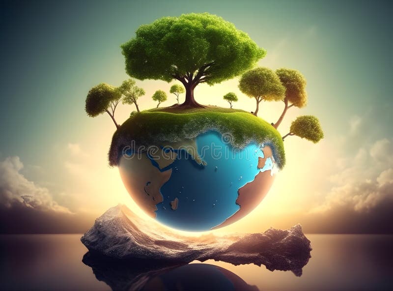 Trees on the World. Concept of Environment Day, Nature Day, Earth Day ...