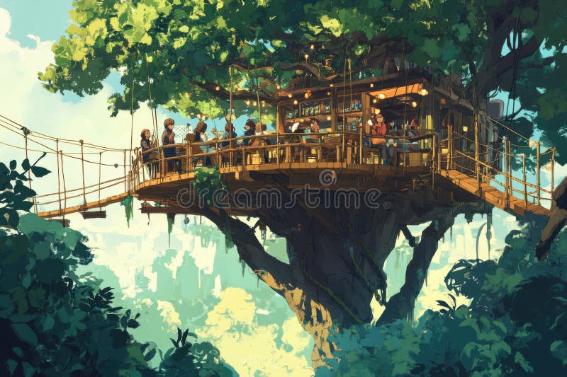 Treetop Cafe Experience with Hanging Bridge and Lush Canopy Ambience ...