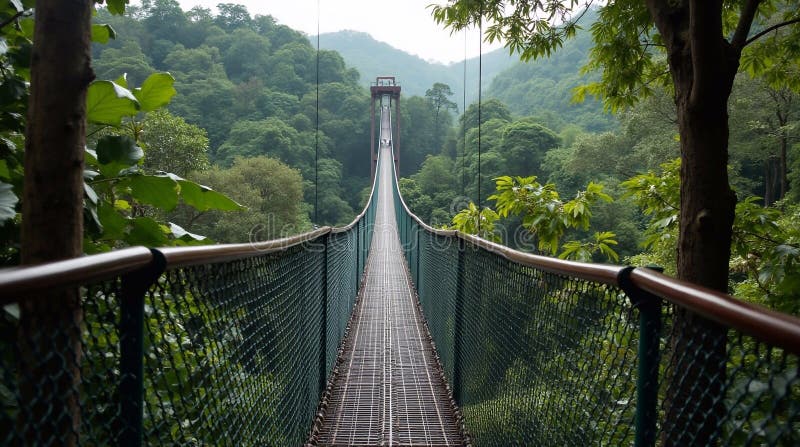 A Treetop Canopy Walkway with Rainforest Stock Illustration ...