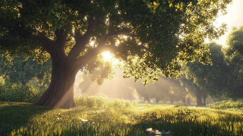 Treetop Sunlight Beams, Realistic, Cinematic Light. Stock Photo - Image ...