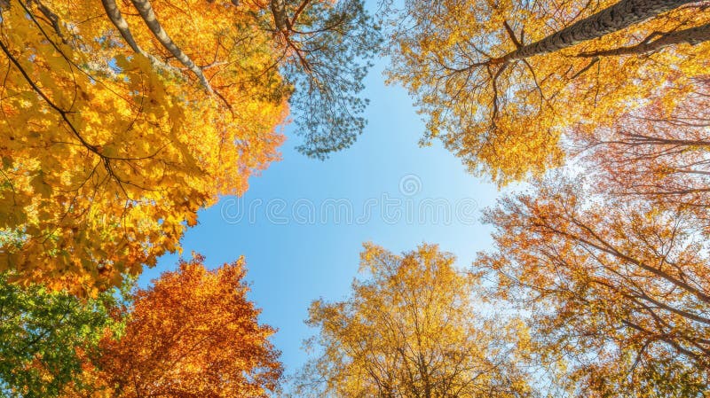 Treetops in Full Autumn Colors Under a Clear Blue Sky Stock Photo ...