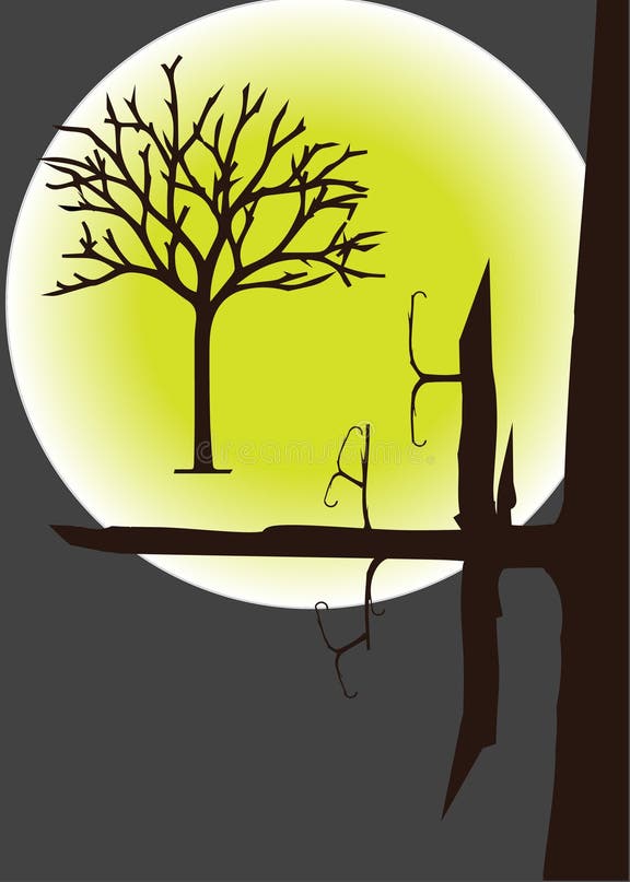 Treetops in the moonlight stock illustration. Illustration of print ...