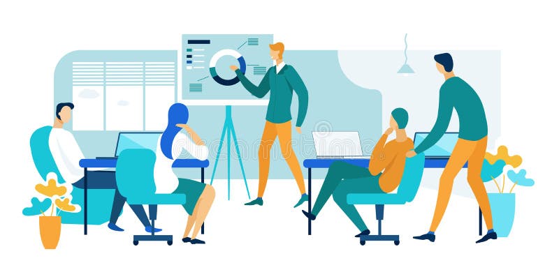 Treffen Und Diskussionen Im Office Cartoon Flat Vektor Abbildung ...
