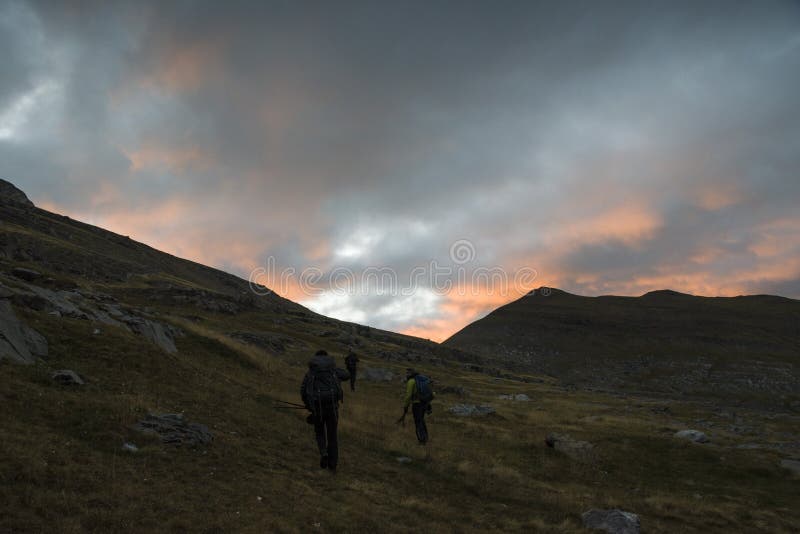 Trekkers Going Uphill in Back Light Editorial Image - Image of ascent ...