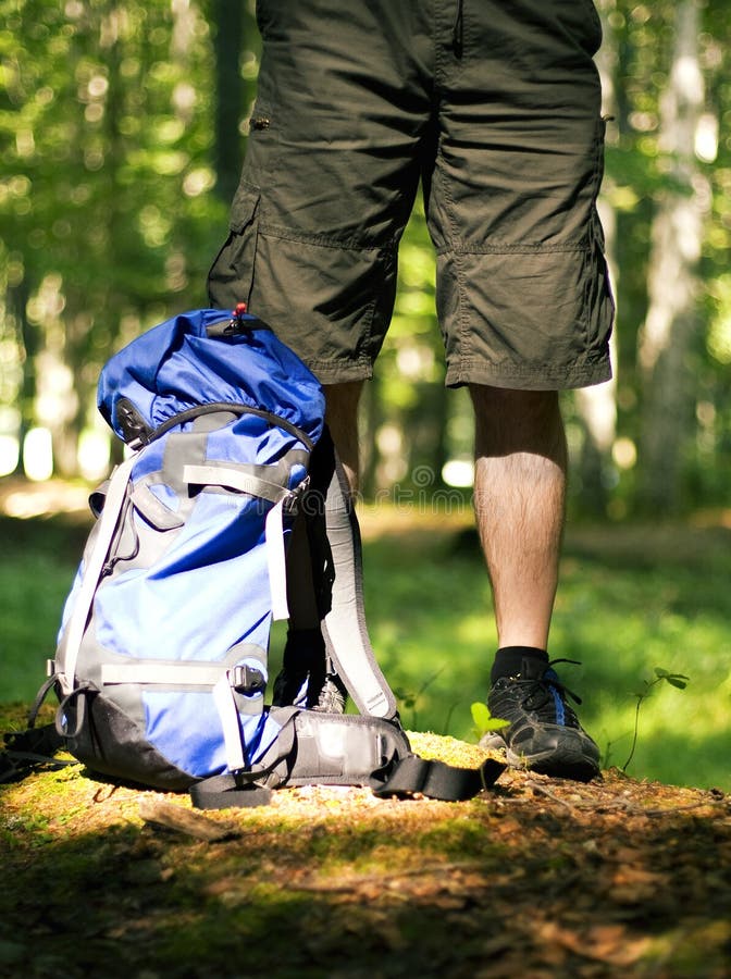 Trekking backpack stock image. Image of woman, trees - 26016831