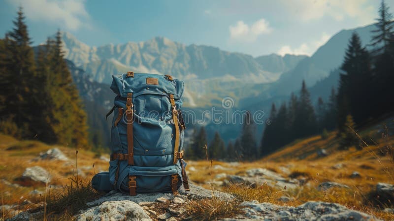 A Trekking Backpack Placed on the Ground Against the Stunning Backdrop ...