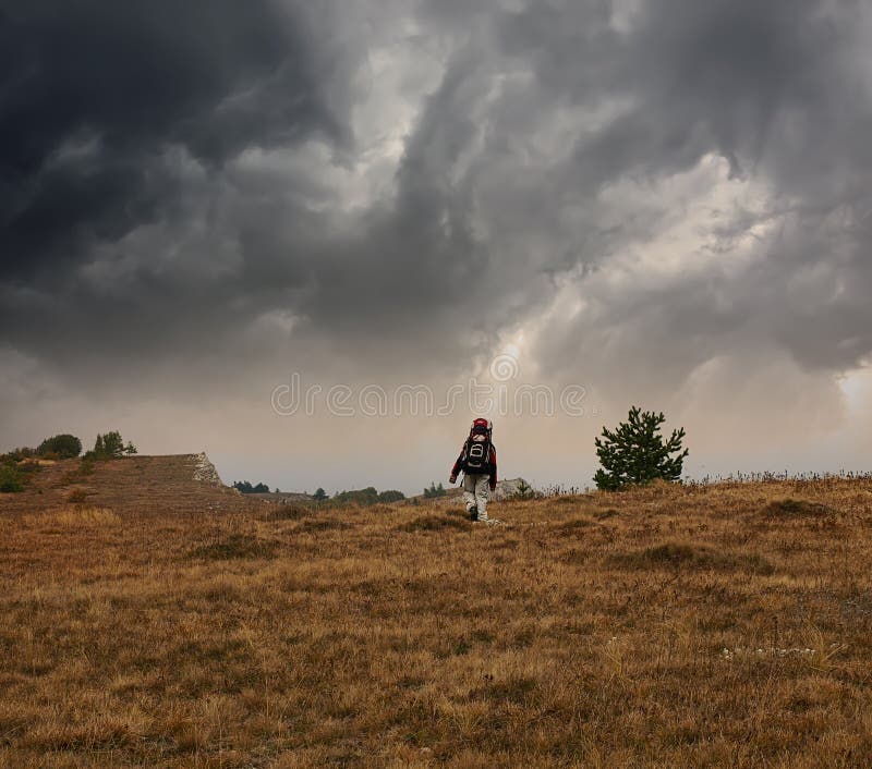 Trekking in bad weather stock image. Image of hiking - 27705147