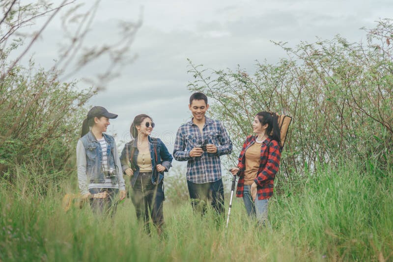 Trekking in a Forest with Friends Stock Image - Image of countryside ...