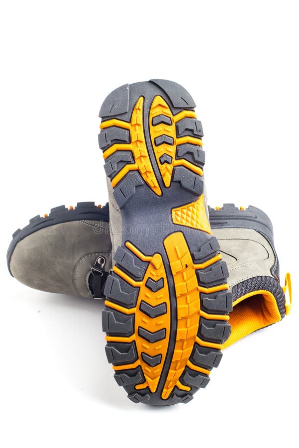 Trekking Gray Boots with Red Soles Stock Image - Image of object, footprint: 237864883