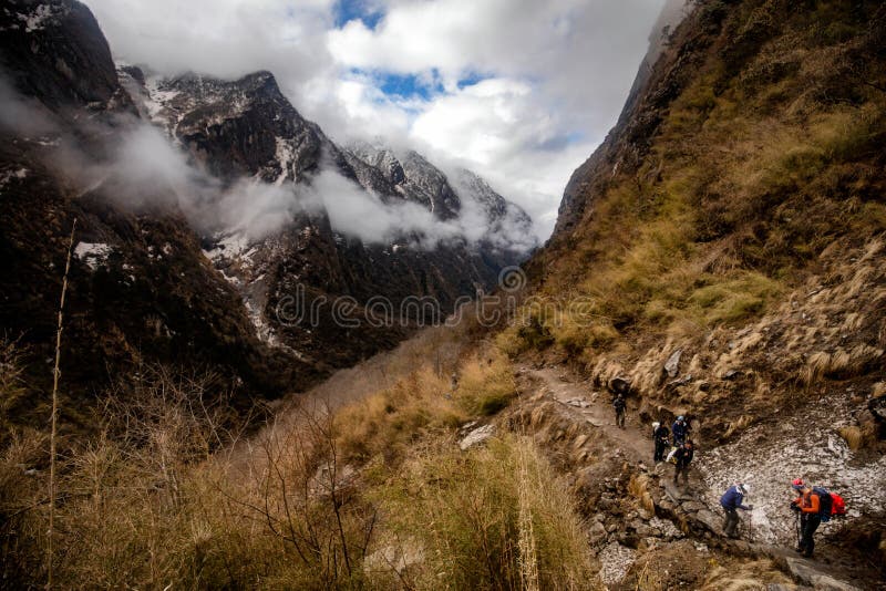 Trekking in Himalayas editorial stock photo. Image of climbing - 166531418