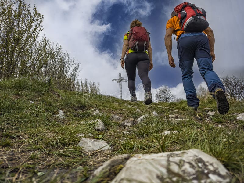 Trekking Scene in the Alps of Lake Como Stock Photo - Image of goal ...
