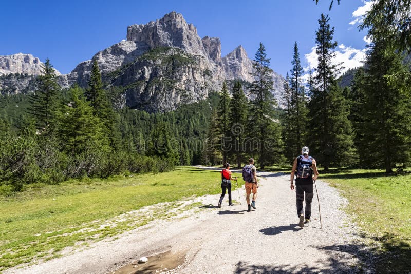 Trekking Scene in the Dolomites Stock Photo - Image of adventure ...