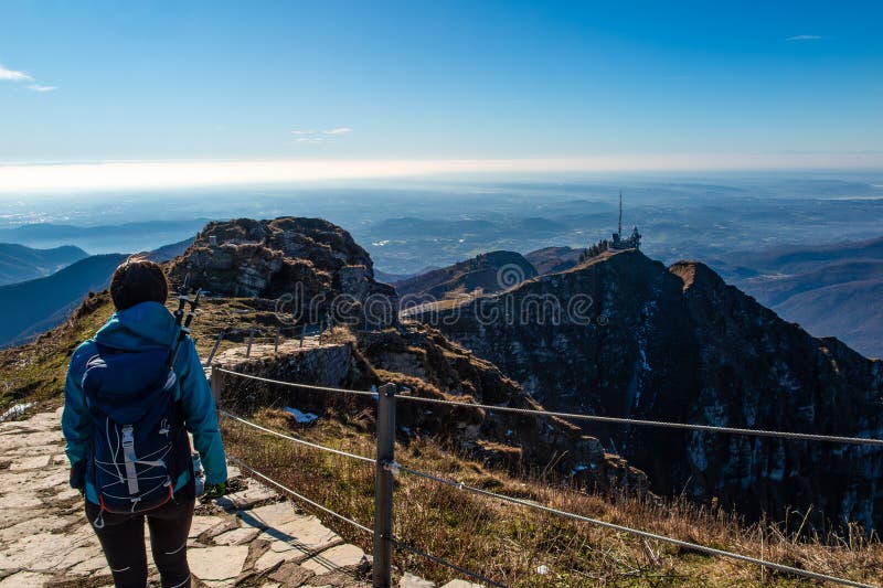 Trekking Scene on Mount Generoso Stock Photo - Image of monte, lake ...