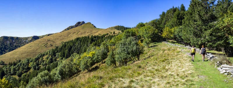 Trekking Scene on Mount Generoso in Intelvi Valley Stock Image - Image ...