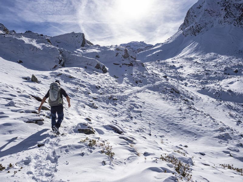 Trekking Scene in Winter on the Italian Alps Editorial Stock Photo ...