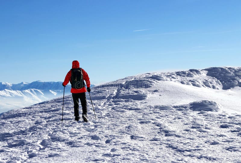 Snow climber in mountains stock photo. Image of foot, track - 5101364
