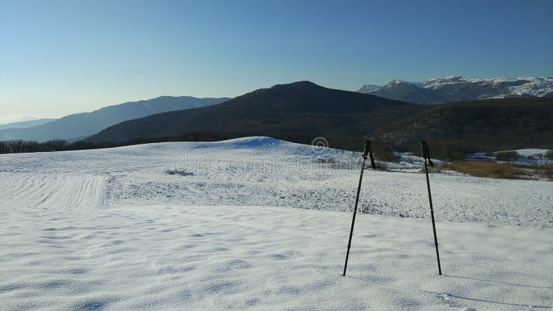 Trekking Sticks in Deep Snow Stock Image - Image of beauty, leisure ...