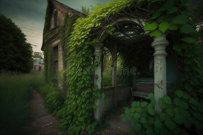 Trellis and Arbor Overgrown with Ivy Stock Illustration - Illustration ...