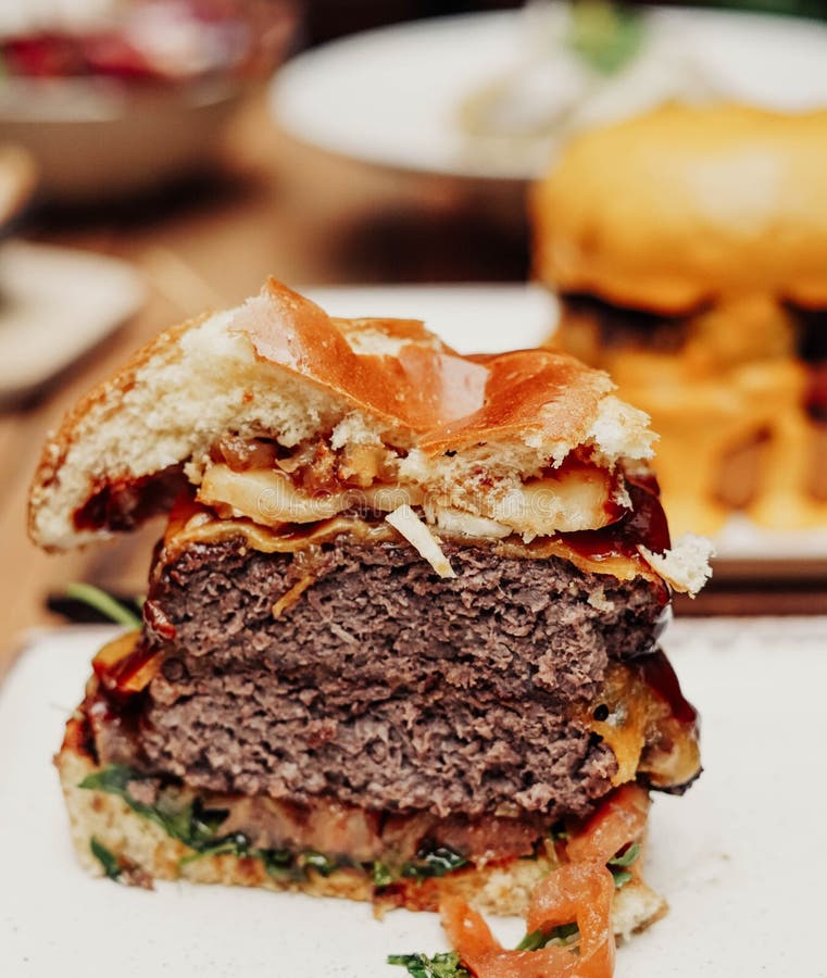 Tremendous Double Burger with Extra Cheddar Cheese Stock Photo - Image ...