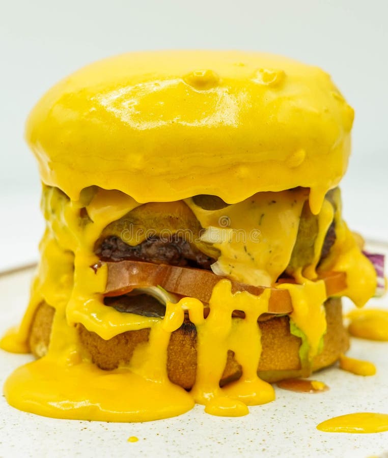 Tremendous Double Burger with Extra Cheddar Cheese Stock Photo - Image ...
