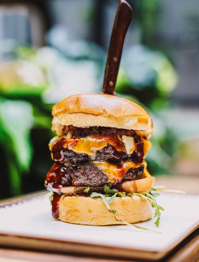 Tremendous Double Burger with Extra Cheddar Cheese Stock Photo - Image ...