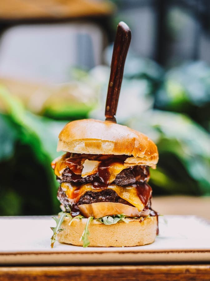 Tremendous Double Burger with Extra Cheddar Cheese Stock Photo - Image ...