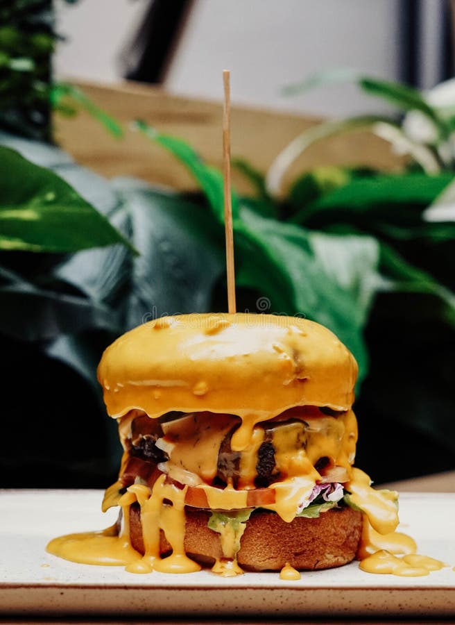 Tremendous Double Burger with Extra Cheddar Cheese Stock Image - Image ...