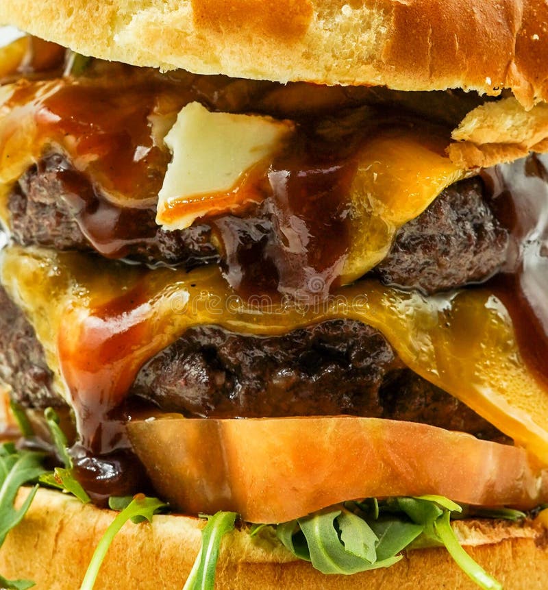 Tremendous Double Burger with Extra Cheddar Cheese Stock Photo - Image ...