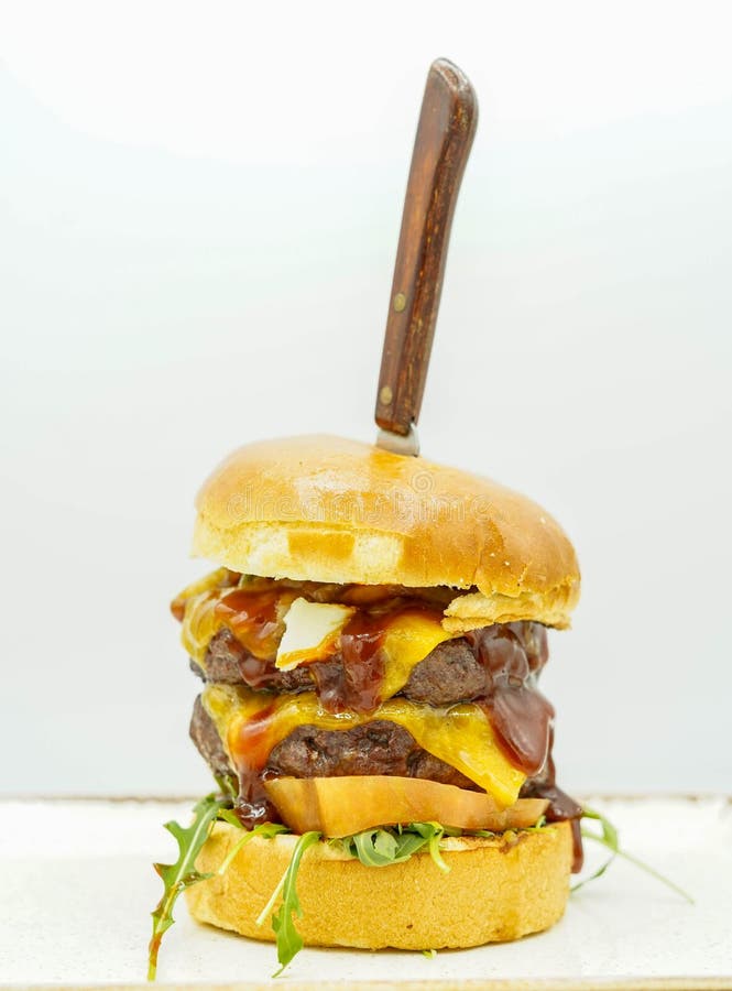 Tremendous Double Burger with Extra Cheddar Cheese Stock Image - Image ...