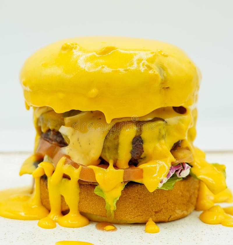 Tremendous Double Burger with Extra Cheddar Cheese Stock Image - Image ...