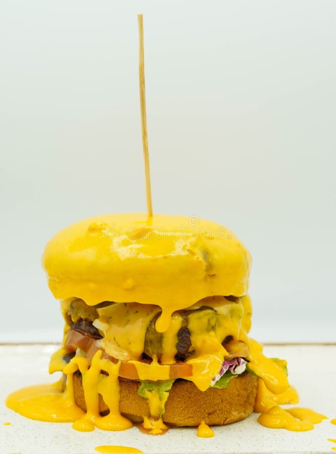 Tremendous Double Burger with Extra Cheddar Cheese Stock Image - Image ...