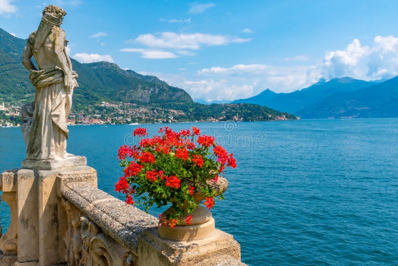 Tremezzo Viewed Behind Flowers, Italy Stock Photo - Image of lombardy ...