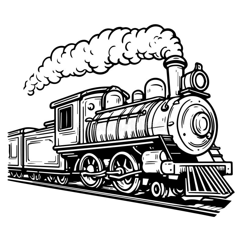 Line Drawing of a Steam Train in Black and White for Coloring Vector ...