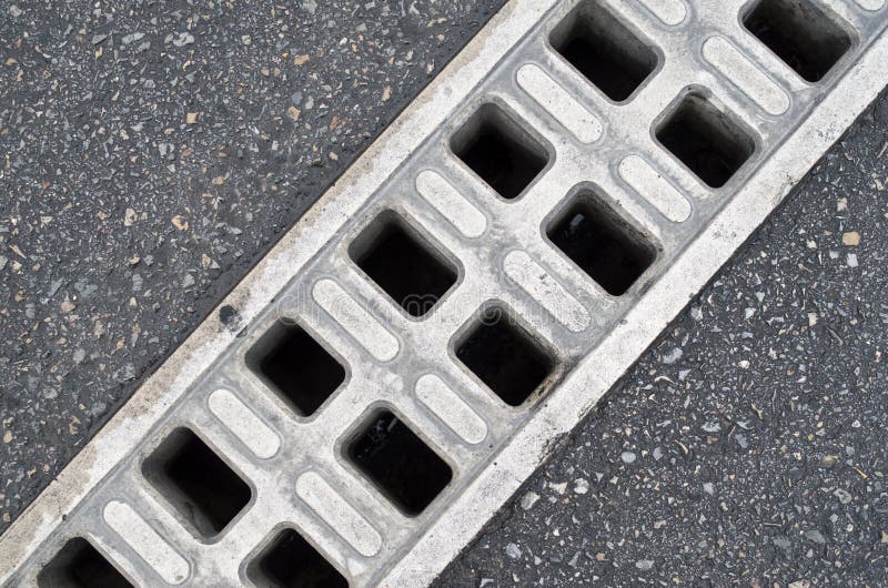 Trench Drain Linear Grate Closeup Stock Image - Image of black ...