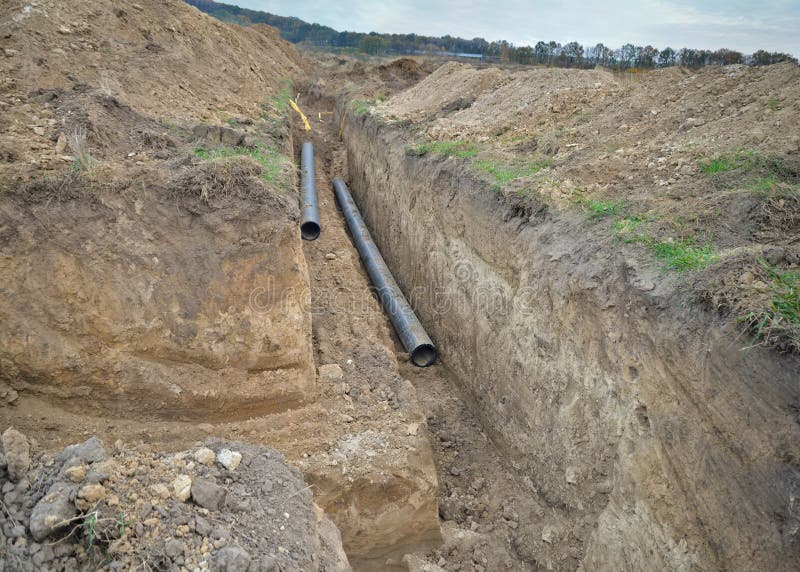 Trench for pipes stock image. Image of pipe, banner - 130286531
