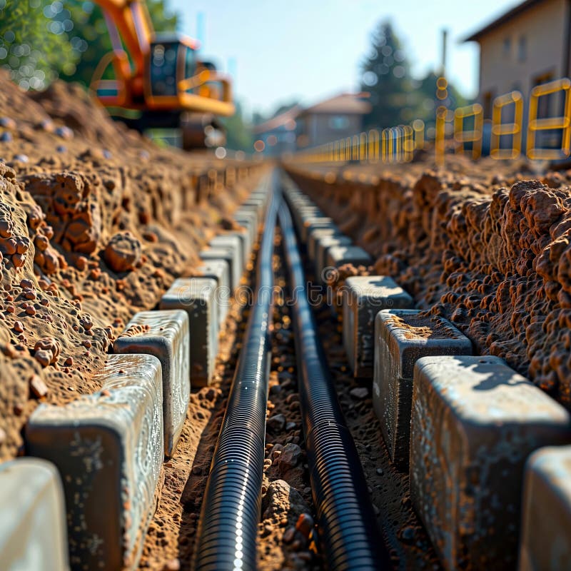 Trench with Pipes at Urban Excavation Site, Generative Ai Stock ...