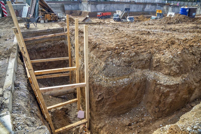 Trench and Pit for Construction Stock Photo - Image of concrete ...