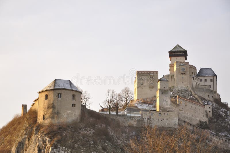 Trencin Castle at sunset stock photo. Image of building - 13068988