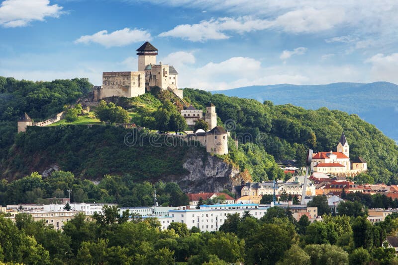 Trencin Castle at sunset stock photo. Image of building - 13068988