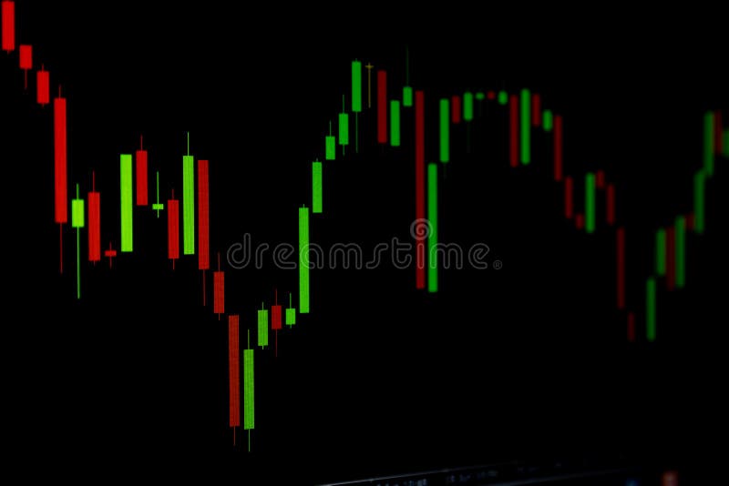 Stock or Forex Graph or Candlestick Chart on Black Screen Stock Photo ...